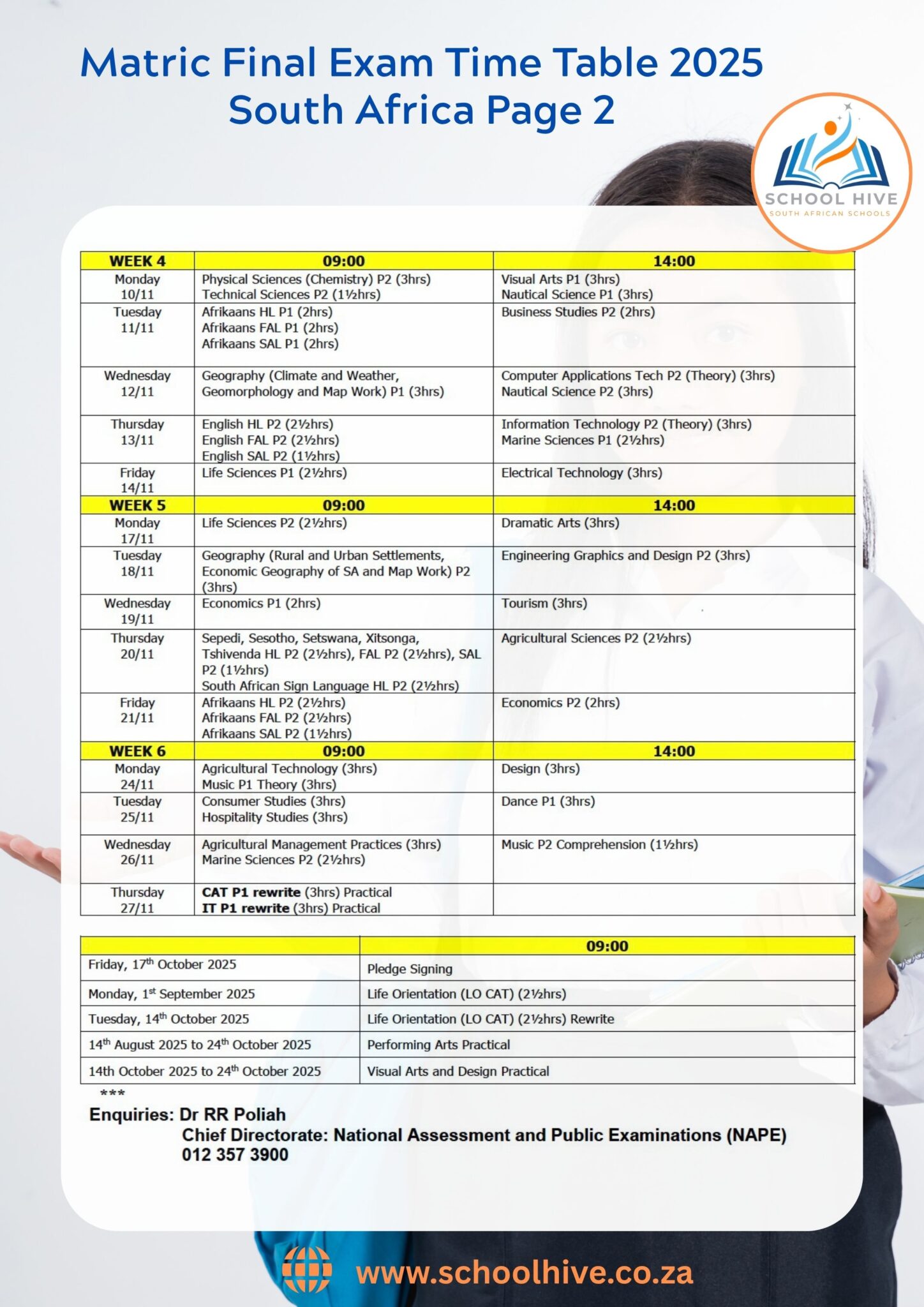 Matric Final Exam Time Table 2025 South Africa School Hive
