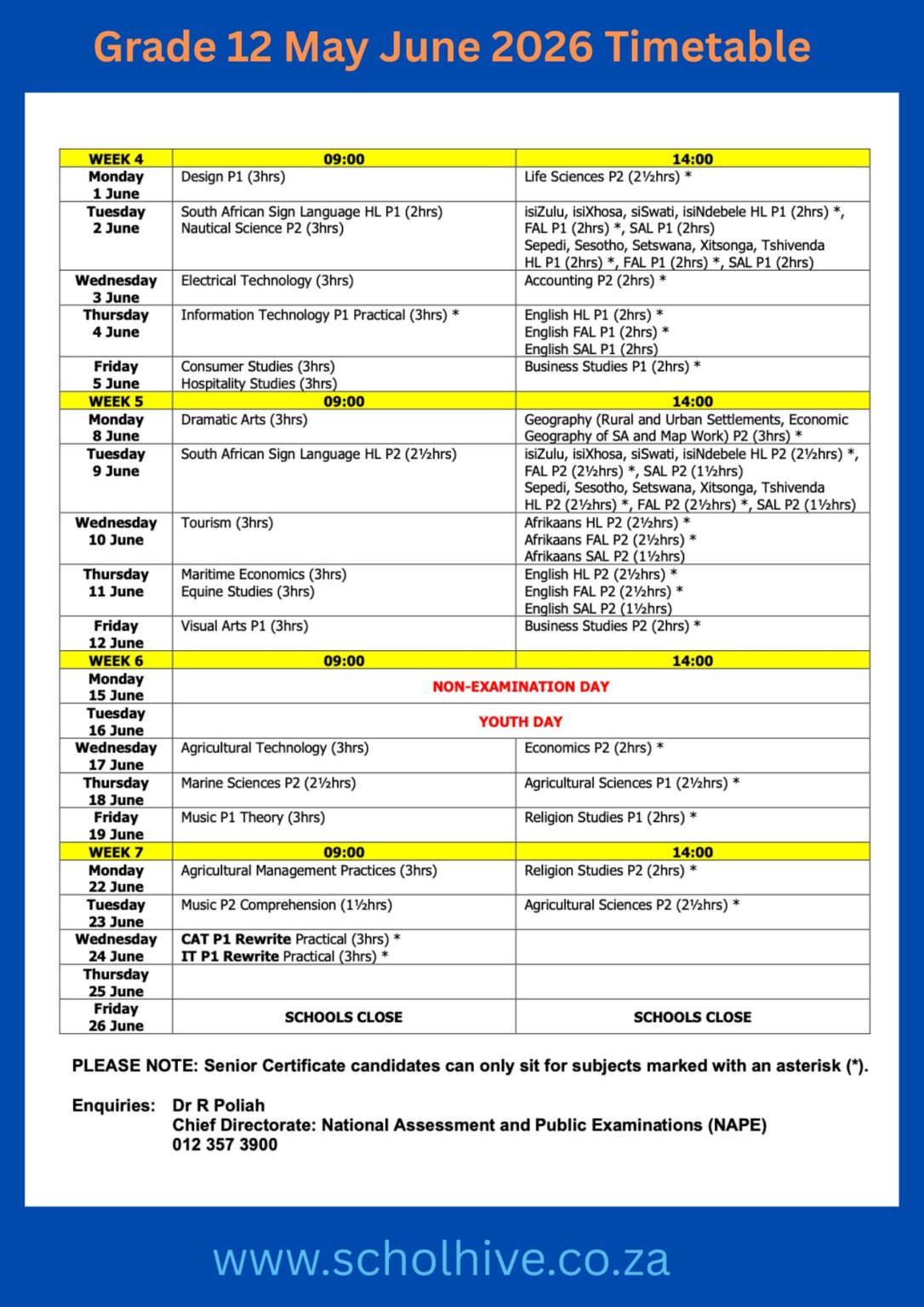 Grade 12 May June 2026 Timetable - School Hive